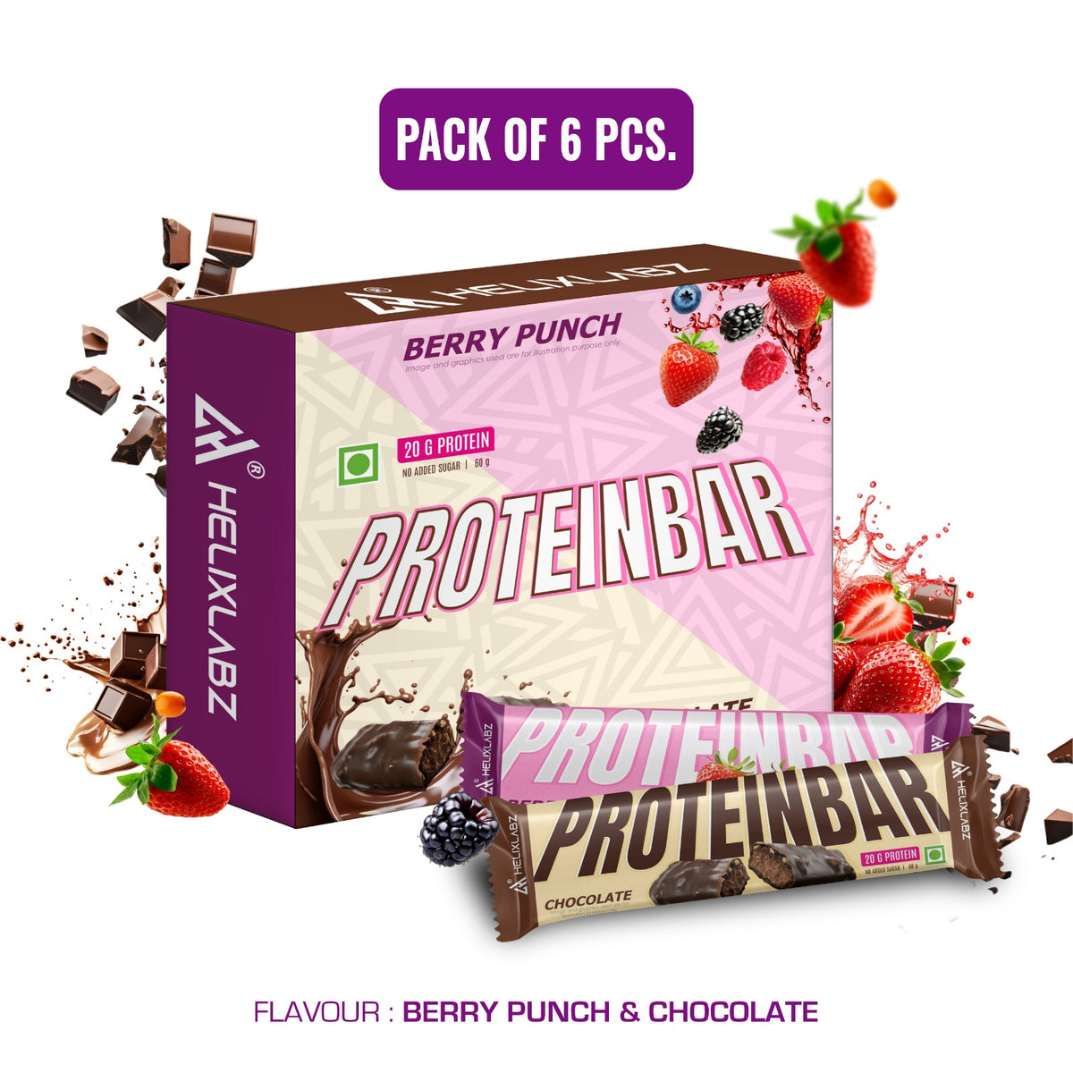 Helix Labz Protein Bar Combo – 20g Protein, Chocolate & Berry Punch | 6 ...